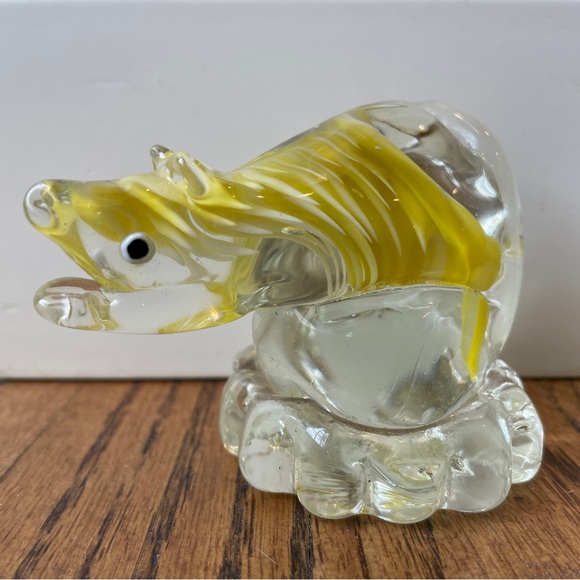 Other | Vintage Art Glass Pig Boar 35 Sculpture Hand Blown Yellow Glass ...